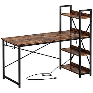 IRONCK Computer Desk 47" with Power Outlet & Storage Shelves, Study Writing Table with USB Ports Charging Station, PC Desk Workstation for Home Office, Rustic Brown