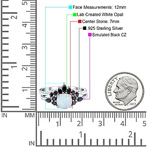 Lab Created White Opal Size-7 Two Piece Bridal Set Art Deco Wedding Engagement Vintage Black Marquise Round CZ 925 Sterling Silver