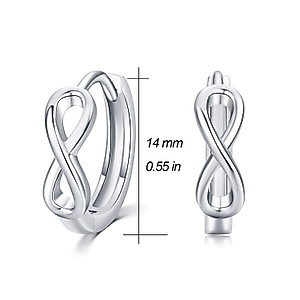 Infinity earrings, 925 Sterling Silver Infinity Hoop Earrings Huggie Earrings for Women Infinity Small Hoop Earrings for Women (Silver-B)