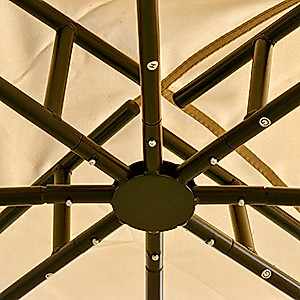 Outsunny 10' x 10' Patio Gazebo with Corner Shelves, Double Roof Outdoor Gazebo Canopy Shelter with Removable Mesh Netting, for Garden, Lawn, Backyard and Deck, Beige