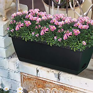 CHUKEMAOYI Window Box Planter, 10 Pack Plastic Vegetable Flower Planters Boxes 17 Inches Rectangular Flower Pots with Saucers for Indoor Outdoor Garden, Patio, Home Decor (Black)