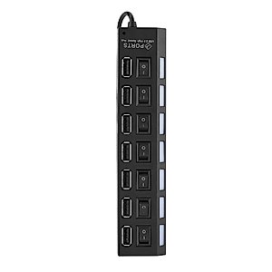 7 Port USB Hub,480Mbps No Conflict Plug & Play USB 2.0 Charger Hub with 7 Independent Switches and Multi-Level for Mobile Phone, Tablet PC, Keyboard, Mouse, Hard Drive, etc