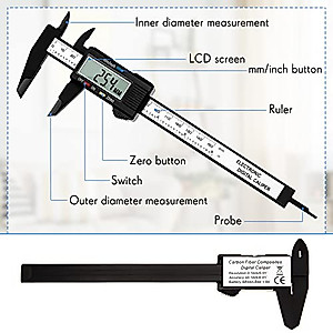 5 Pcs Digital Caliper 0 - 6 Inch Calipers Measuring Tool Electronic Digital Vernier Caliper with Large LCD Screen Shutdown Function, Reset Function, Inch and Millimeter Conversion