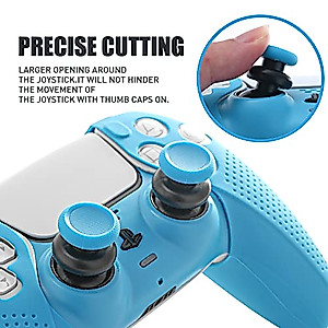 ECHZOVE PS5 Controller Accessories, PS5 Controller Skin, PS5 Controller Plate and PS5 Thumb Grips - Light Blue