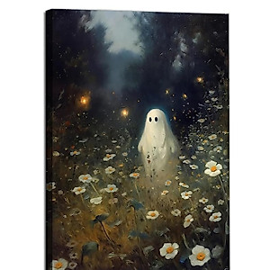 ANTIANLIDO Painting, Ghost in Forest, 16x24inch, Unframed, Waterproof, Glossy Finish, Wall Art, Cottage Core, Living Room, Watercolor, White/Cream, Indoor, 1.0 Count