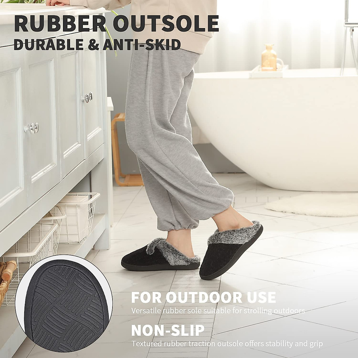 Homitem Fuzzy Slippers for Women Indoor and Outdoor Fluffy Bedroom House Shoes with Arch Support Memory Foam Winter Warm Ladeis Cute Comfy Cozy Black Size 7-8