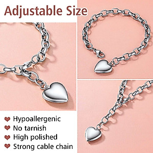 FindChic Customized Heart Locket Bracelet for Women with Picture Women Stainless Steel Mother Bracelets Adjustable Photo Printing Chunky Cable Chain Bracelet Best Friends Jewelry