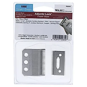 Wahl Professional 3 Hole Adjusto-Lock (mm - 3mm) Clipper Blade for the Designers, Cordless Designer, Senior, Vacuum, Pilot, some Sterling clippers for Professional Barbers and Stylists - Model 005 Silver