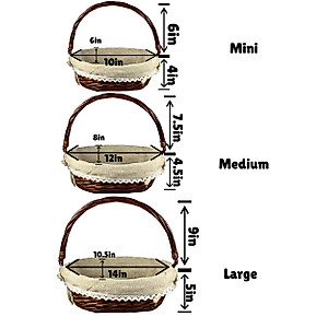 Trebisky Wicker Basket with Cello Wrap, Complete DIY Gift Set include Heat Shrink Cellophane Bags and Ribbons, Empty Basket for Wine, Picnic, Storage, Food, Easter, Christmas, Birthday (Brown 3PK)