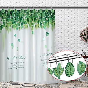 EVOOKA 12PCS Leaves Shower Curtain Hooks, Green Plant Leaf Metal rustproof Cute Shower Curtain Rings Bathroom Decoration for Home Bathroom Bedroom Living Room
