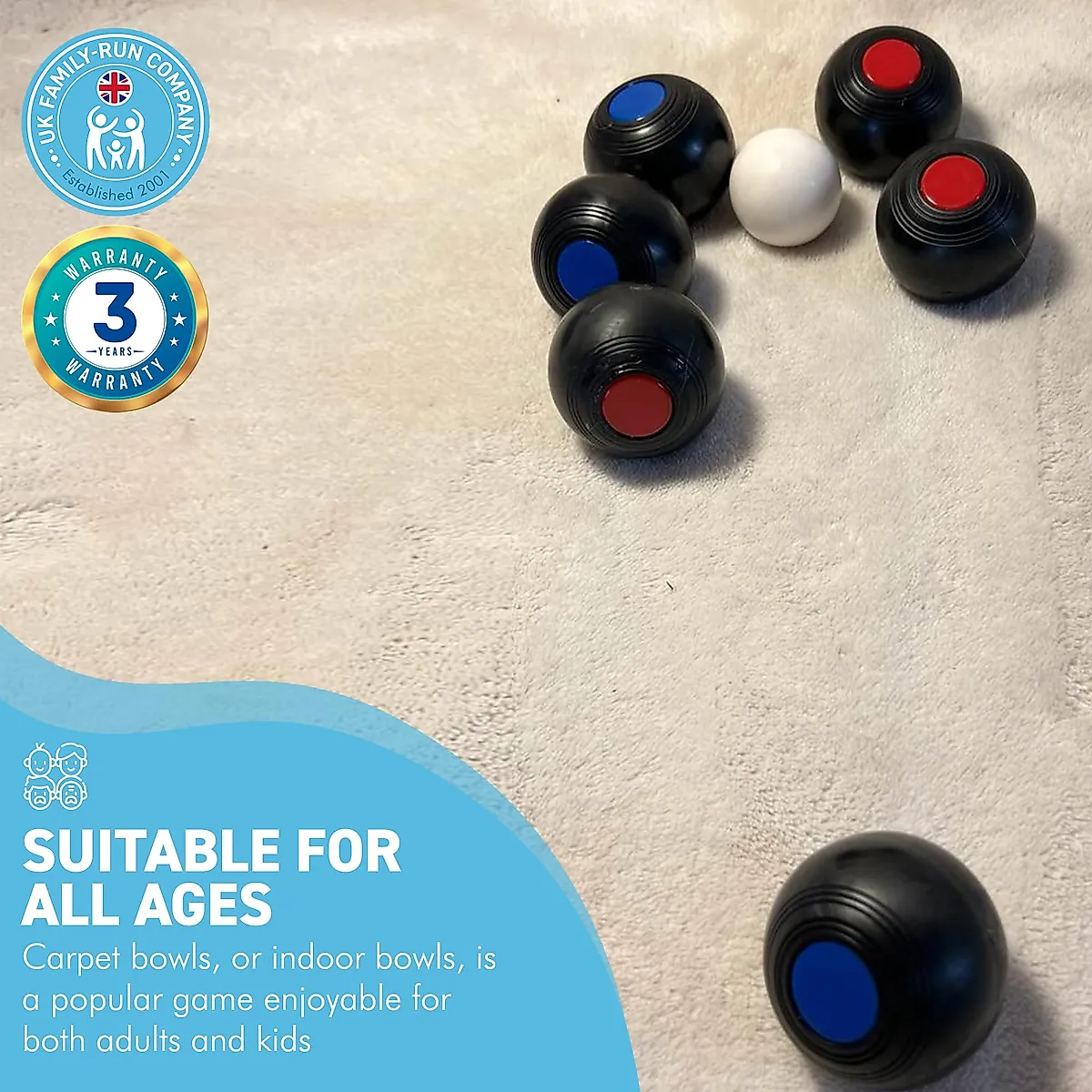 Thorness DRAKES CARPET BOWLS | Indoor bowls set | Bowls game for adults and children | CARPET BOWLS GIFT | French boules set | Each bowl is 2 inches in diameter.
