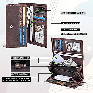 Women’s Leather Wallet with RFID Block Multi Card Holders Wallet With Zipper Pocket