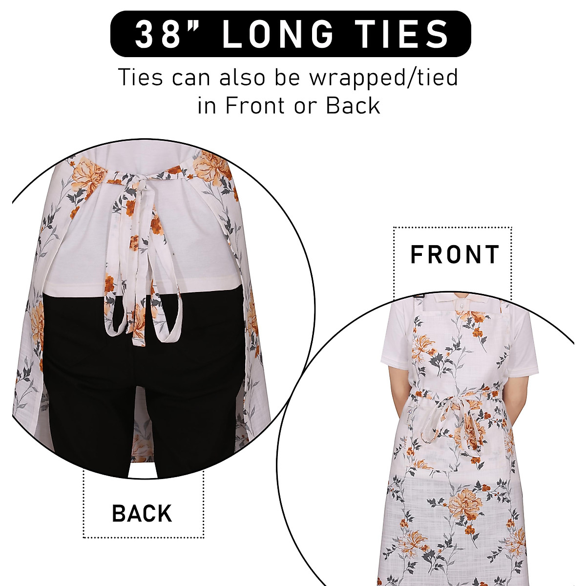 RUVANTI Aprons for Women with Pockets - Adjustable up to XXL - 100% Cotton - Cute Aprons for Cooking, Kitchen, Server, Barber, Restaurant, Chef Apron - 1 Pack - Grey Floral