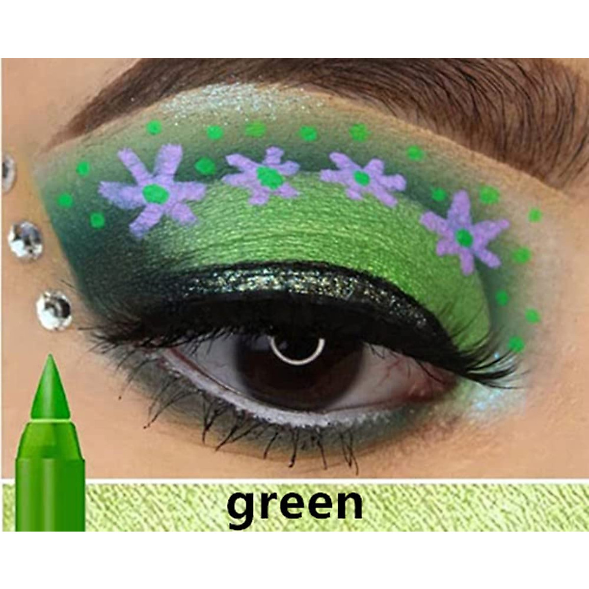 Go Ho 4 Colors Green Eyeshadow Pencil Set,Metallic Eyeliner Pencil Kit Matte&Shimmer Eyeshadow Stick Long Lasting Professional Eye Makeup Colorful Eye Liner for Women