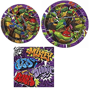 Unique Ninja Turtles Birthday Party Bundle 8 Dinner & 8 Dessert Plates, 16 Luncheon Napkins , For 8 People and 1 Saguaro Acres Party Supply Checklist