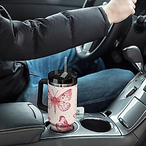 FRCSDIY Beautiful Butterfly Insulated Tumbler with Handle and Straw Lid,30oz Leakproof Stainless Steel Cup BPA-Free Water Bottle