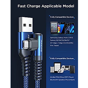 AINOPE [2 Pack] Micro USB Cable, Micro USB Charging Cable Right Angle 6.6FT, High Speed Sync Durable Nylon Braided Android Charger Cable Compatible for Fire Tablet, Kindle, Samsung Galaxy S7 S6 PS4