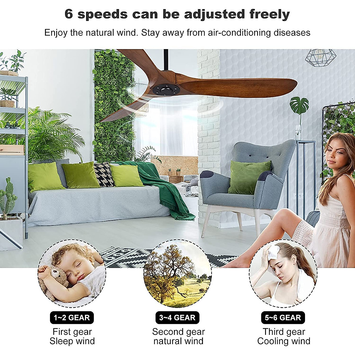 NWIASS 70 Inch Outdoor Ceiling Fans for Patios, Modern Ceiling Fan No Light with Remote Solid Wood Ceiling Fan Damp Rated, 3 Blade Large Ceiling Fan for Indoor High Low Sloped Ceiling, DC Ceiling Fan