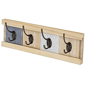 10 Street Home Wall Mount Coat Rack with 4 Adjustable Hooks - Wood and Multi-Color Modern Rustic Style for Entryways, Closets, and Bathrooms