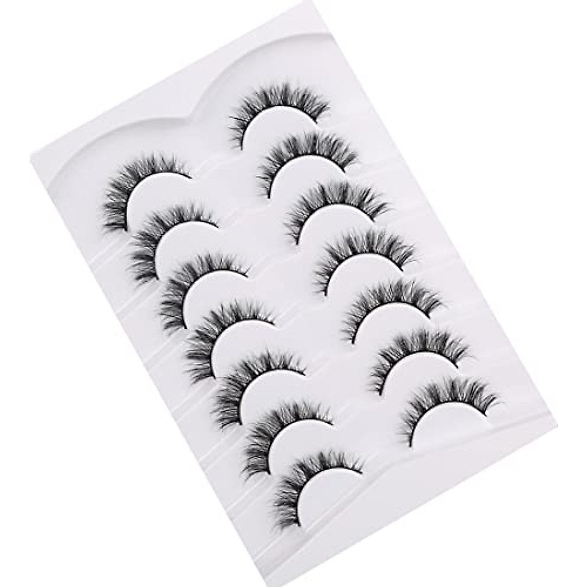 Pooplunch False Eyelashes Cat Eye Lashes Natural Look Wispy Short Fluffy 8D Faux Mink Lashes Wispies Fake Eyelashes Strips 7 Pairs Multipack