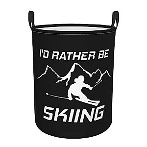 I'D Rather Be Skiing Laundry Hamper Large Round Laundry Basket With Handles, For Clothes Storage Bathroom Laundry