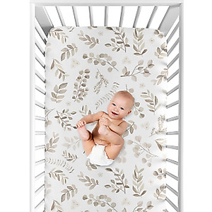 Sweet Jojo Designs Boho Botanical Leaf Boy or Girl Fitted Crib Sheet Baby or Toddler Bed Nursery - Gender Neutral Ivory Cream Beige Tan Off White Taupe Woodland Farmhouse Floral Leaves Bohemian Garden