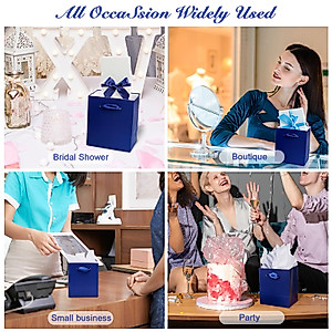 Plauthus 16 Pack Mini Navy Gift Bags with Handles & Tissue Paper, 4.5” Small Gift Bags for Small Items, Boutique, Wedding, Bridal, Baby Shower, Father’s Day, Graduation