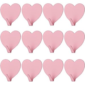 JtmyAota 12 Pack Heart Shaped Decorative Wall Hooks, Stainless Steel Strong Adhesive Wall Hook for Home Kitchen Bathroom (Pink)