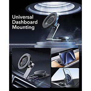 ESR for MagSafe Car Mount, Foldable Dashboard/Tesla Magnetic Car Mount,Tesla Touchscreen Car Phone Holder Mount, Magnetic Phone Holder for Car, for iPhone 15/14/13/12, Charging Not Supported, Grey