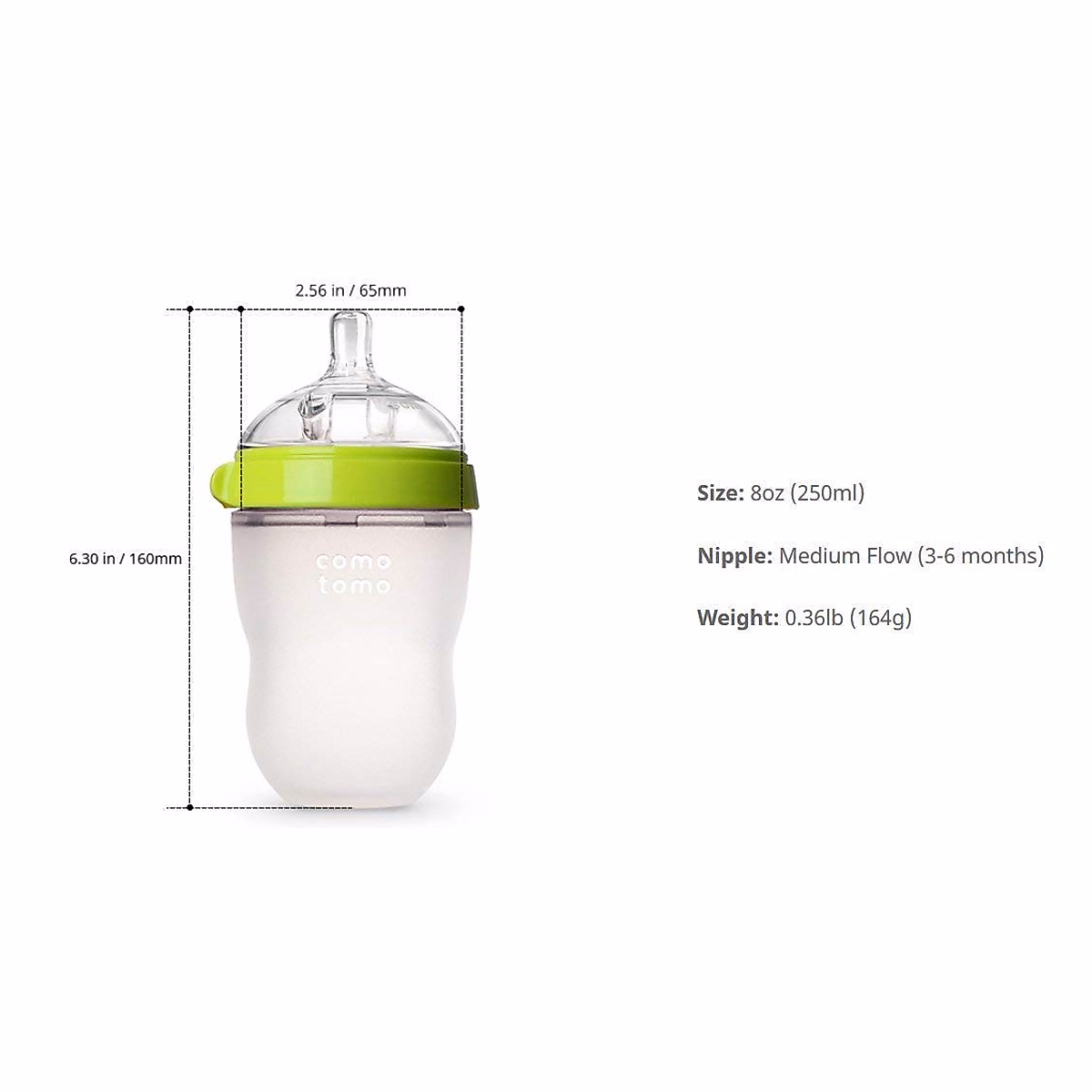Comotomo Baby Bottle, Green, 8 Ounce, 4 Count (2 Pack)