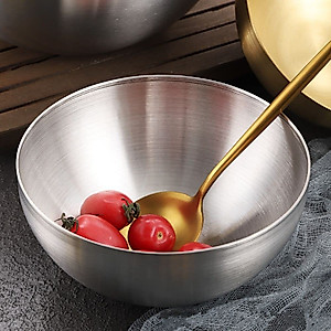 Stainless Steel Salad Bowls, Large Capacity Food Containers Heat Insulated Bowls, Household Flatware Mixing Bowls Soup Bowls(20cm,gold)