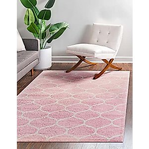 Unique Loom Trellis Frieze Collection Area Rug - Rounded (4' 1" x 6' 1", Light Pink/ Ivory)