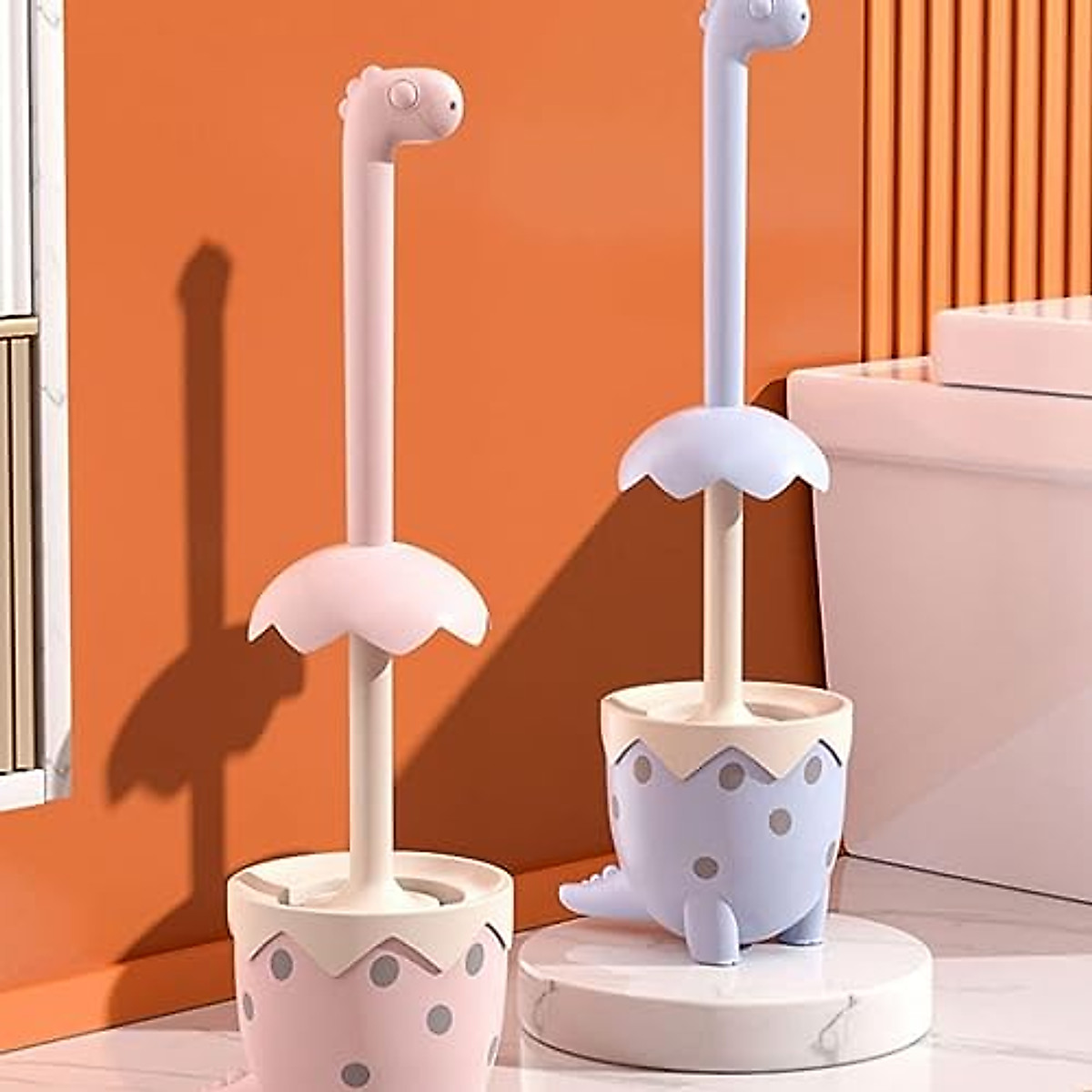 SAAKO Compact Toilet Bowl Brush Floor Standing Silicone Toilet Cleaner Brush Plastic Handle Toilet Brush Cute Animal Toilet Cleaner