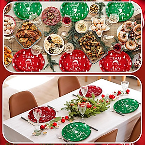 100 Pcs Christmas Paper Plates Christmas Party Decorations Team Naughty or Nice Disposable Oval Plates 10'' x 12'' Dinner Plates Christmas Gifts Bulk Disposable Plates Set for Christmas Holiday Party
