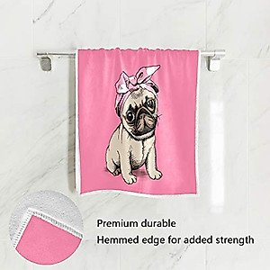 Blueangle Pink Headband Pug Hand Towels for Bathroom Guest Towels Fingertip Towels for Bathroom, Hotel,Gym,Spa 30" x 15"