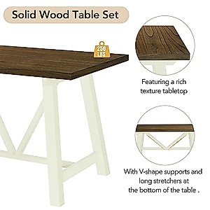 LUMISOL 4 Piece Dining Table Set with Bench for Small Space Solid Wood Kitchen Dining Room Set for 4 Persons, Farmhouse Rustic Dining Set