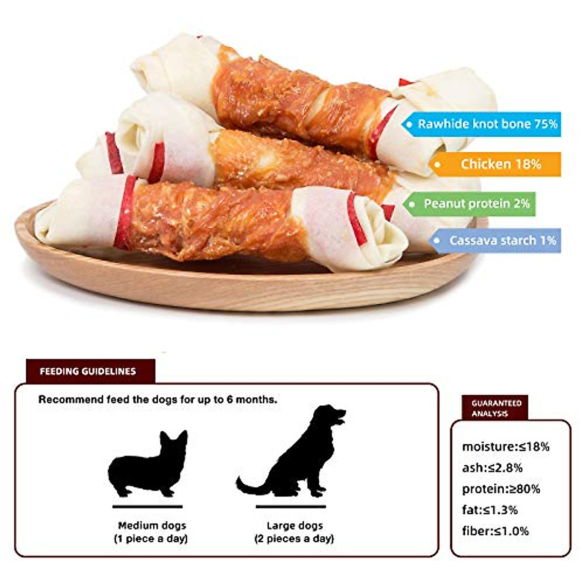 Jungle Calling Chicken Wrap Knotted Bones Dog Chews 6.5" Pack of 4, Long Lasting Beefhide Treats Real Chicken Wrap Rawhide Bones for Large Dogs Training Treats (3 Packs)…