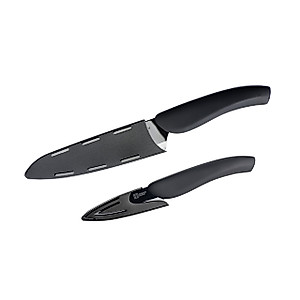 KAWA 2 Piece Premium Ceramic Knife Gift Set with Sheaths, 6-Inch Santoku and 3-Inch Paring Knife, Black Blade Mirror Finish