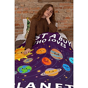 Anydia Just A Boy Who Loves Planets Solar System Blanket Gifts for Planets Solar System Lover 40 x 50 Inch for Kid, Fannel Fleece Throw Blanket Super Soft Throws Blanket for Bed Couch Sofa