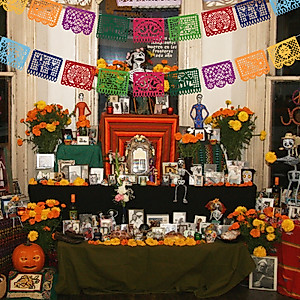 Sainyarh 4 Pieces Day of The Dead Banners Papel Picado Banner Mexican Fiesta Birthday Party Decorations, Felt Dia De Los Muertos Garland, Cinco de Mayo Hanging Flag, Halloween Kids Party Supplies