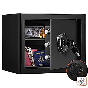 WASJOYE Cabinet Security Safe Box, Fireproof Home Lock Safe with Digital Keypad Safety Key Lock for Home Business Office Hotel Money Document Jewelry Passport Storage 13.78 x 9.84 x 9.84 inches