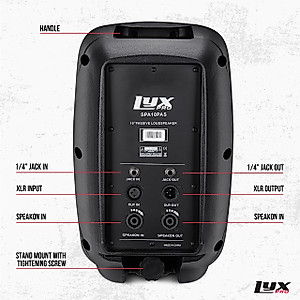 LyxPro 10" Inch Passive DJ PA Speaker System XLR,1/4,Speakon, Connections Daisy Chain Compatible, 8 Ohm, Lightweight, Stand Mountable,