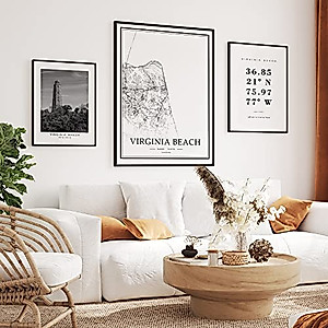 Dear Mapper Virginia Beach United States View Abstract Road Modern Map Art Minimalist Painting Black and White Canvas Line Art Print Poster Art Line Paintings (Set of 3 Unframed) (12x16inch)