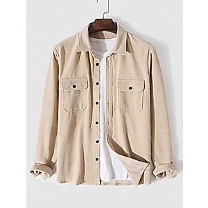 ZAFUL Pocket Patch Solid Color Corduroy Shirt Coffee M
