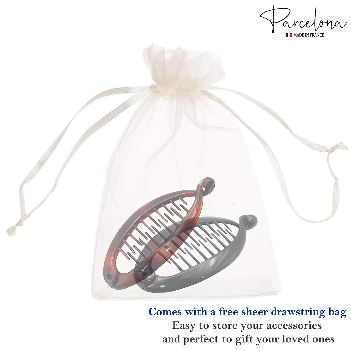 Parcelona French Effortless Mini Small Pair of Brown Tortoise Shell N Black Banana Hair Clip for Fine Hair