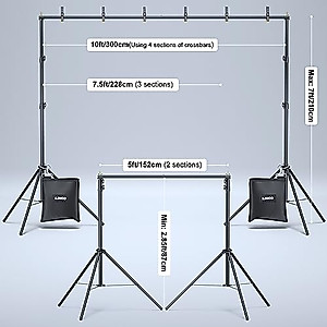 LINCO Backdrop Stand for Parties Kit 10x7 ft Adjustable Back Drop Photography Studio Photo Background Support System with Clamps, Sand Bag, Carrying Bag 4172