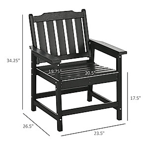 Outsunny All-Weather Patio Chair, HDPE Patio Dining Chair, Heavy Duty Wood-Like Outdoor Furniture for Garden, Backyard, Deck, Porch, Lawn, Black