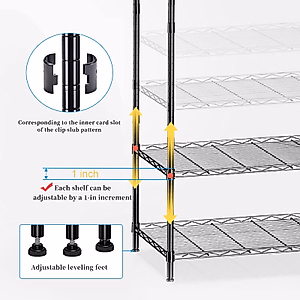 Santoy 4 Tier Metal Shelves for Storage,Shelving Unit for Kitchen, Bathroom, Pantry, Closet, and Bedroom - Strong Steel Wire Organizer Rack (Black, 21.7’’L*11.8’’W*42’’H)