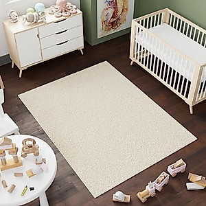 Ottomanson Indoor Solid Shag Design Rubber Back 5x7 Soft Pile Shag Area Rug for Bedroom, Living Room, Dining Room, Office, 5' x 7', Cream