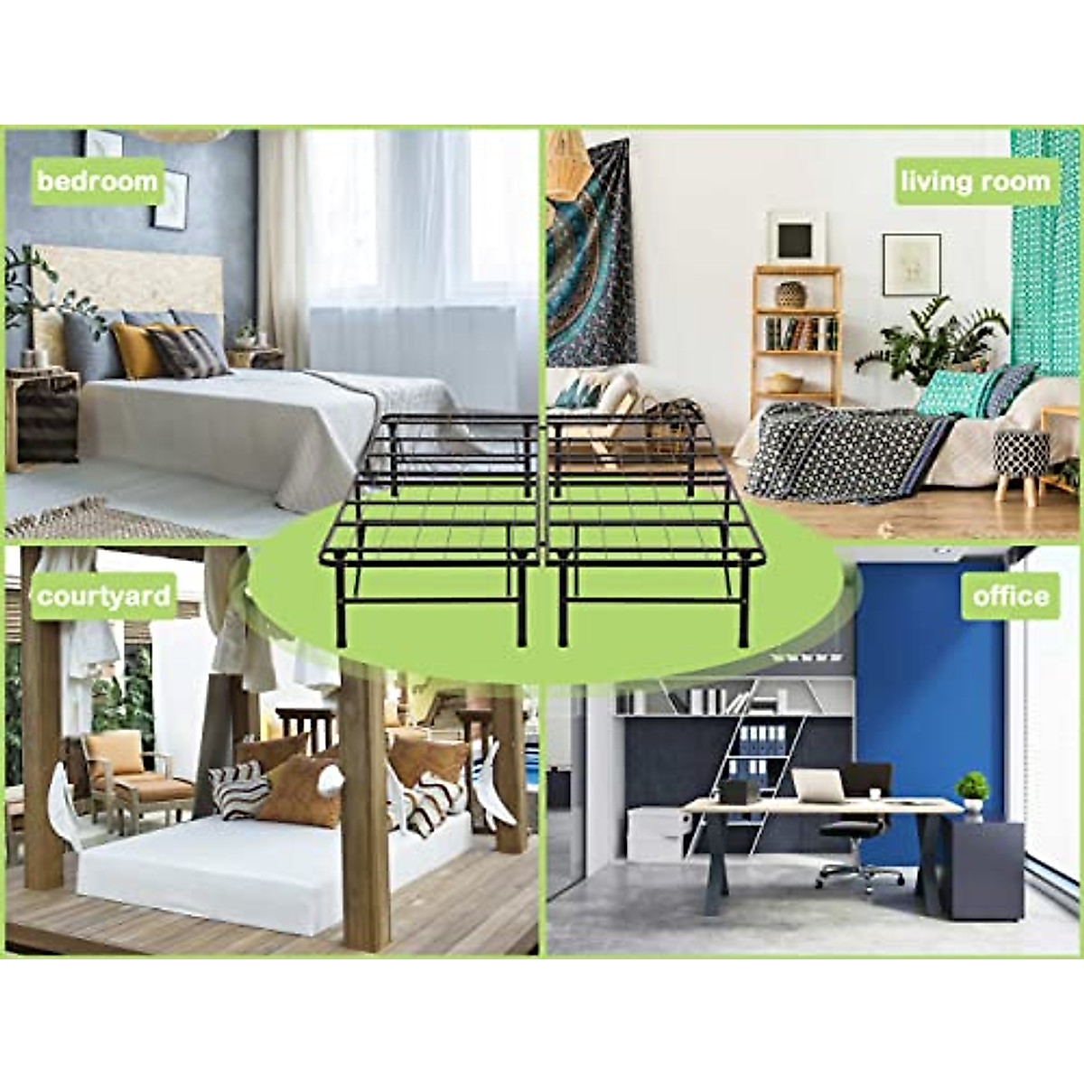 Ckofgdsue 14 Inch High Full Size Bed Frame Foldable Easy Assembly Platform Bed with Steel Slat Support & Storage Space for Bedroom Camping Tent Noise Free Metal Bed Frame Full No Box Spring Needed